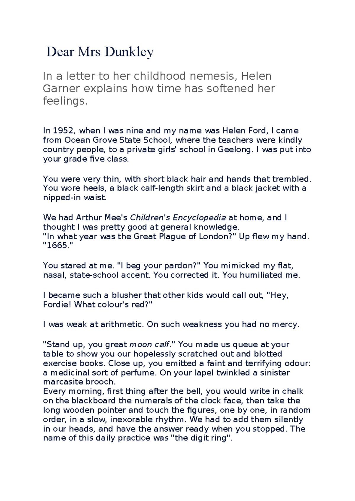 Dear Mrs Dunkley - A Reflection on Teaching and Growth - Studocu