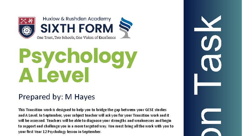 Psychology Transition Work: A Level Preparation Tasks - Studocu