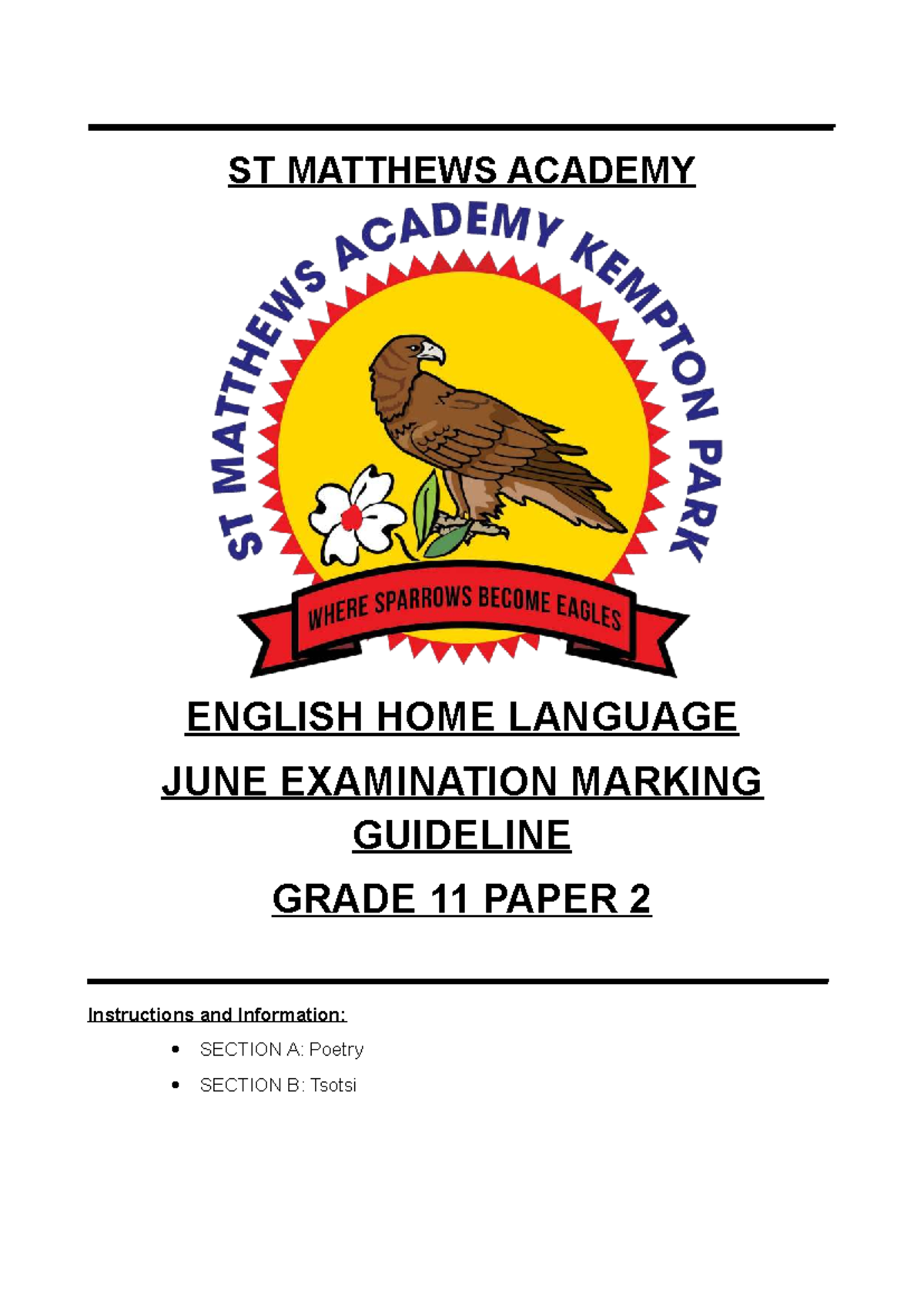 ENG HL GRADE 11 JUNE EXAM MARKING GUIDELINE PAPER 2 - Studocu