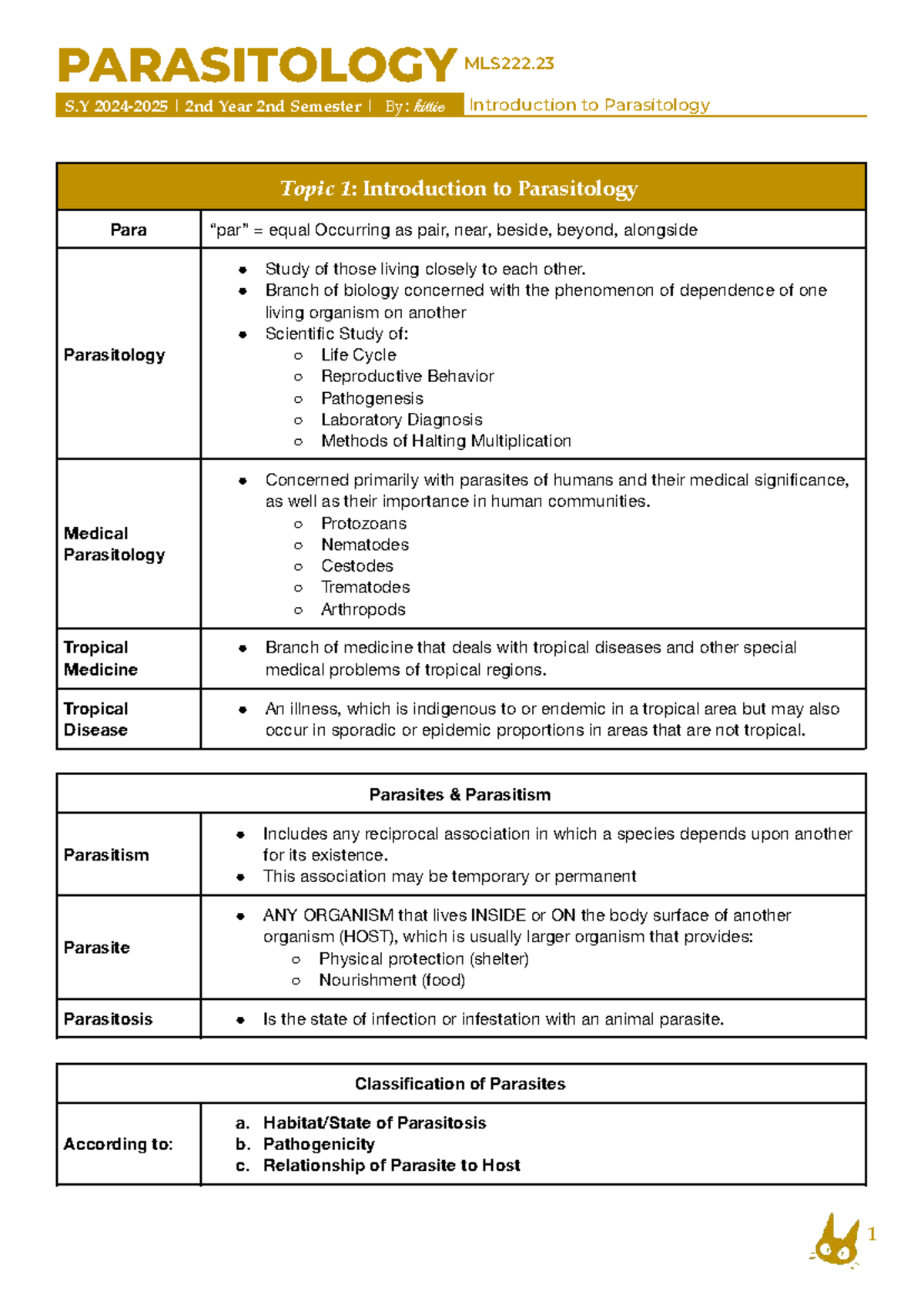 PARASITOLOGY S.Y 2nd Year 2nd Sem: Intro to Parasitology Notes - Studocu