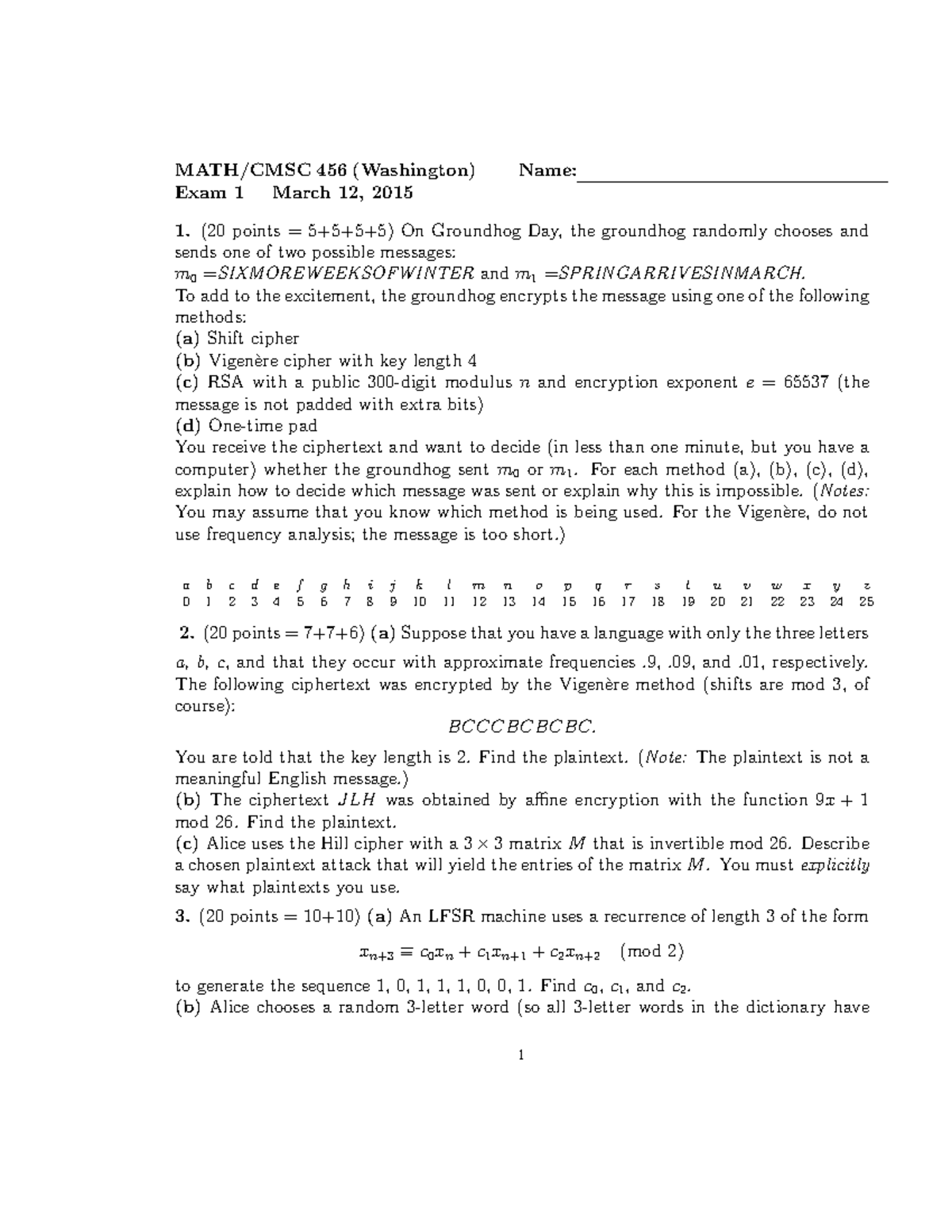 MATH 456 Exam 1 Review: Encryption Methods & LFSR Analysis - Studocu
