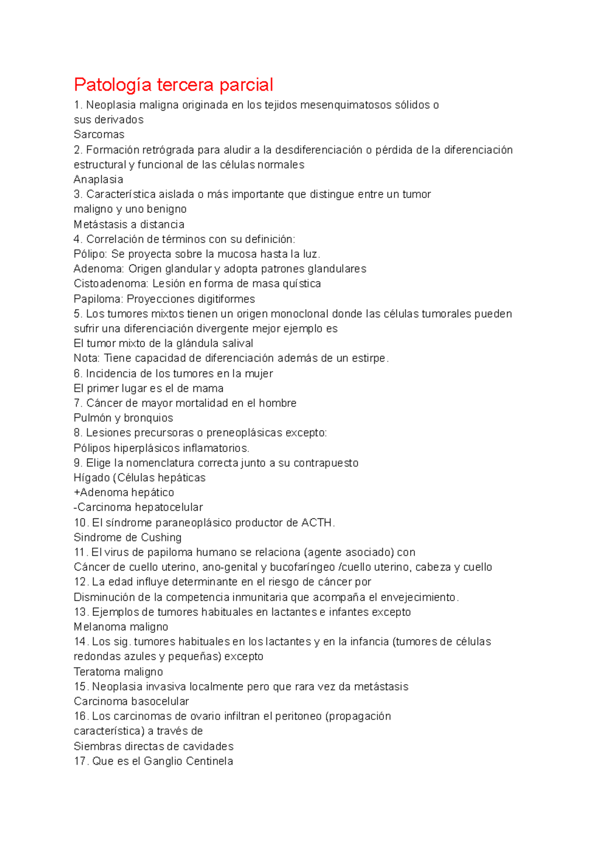 Guía de Patología 3 - Examen sobre Neoplasias y Tumores - Studocu