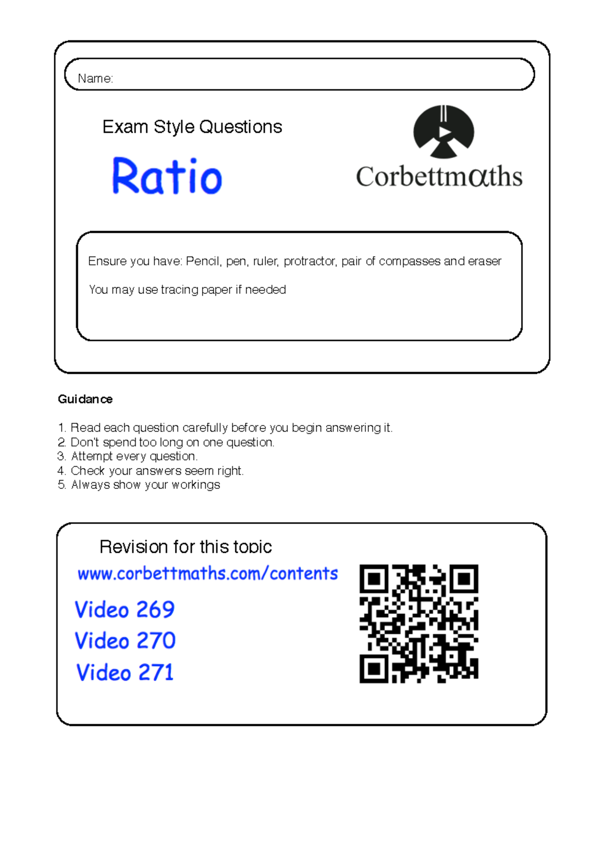 Exam Style Questions on Ratios - Math 101 - Studocu