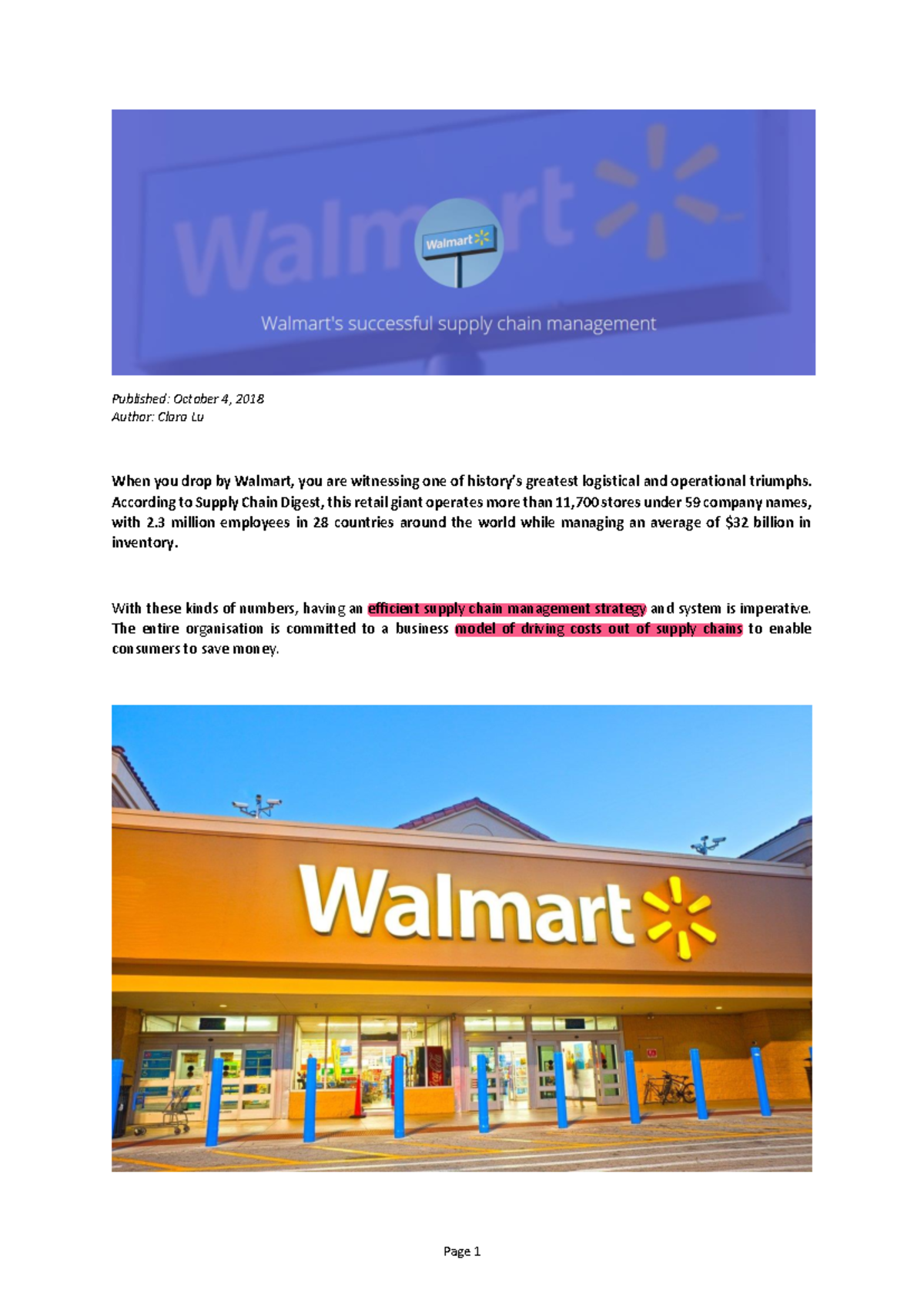 S17 Walmart Case Study: Logistics & Supply Chain Success - Studocu