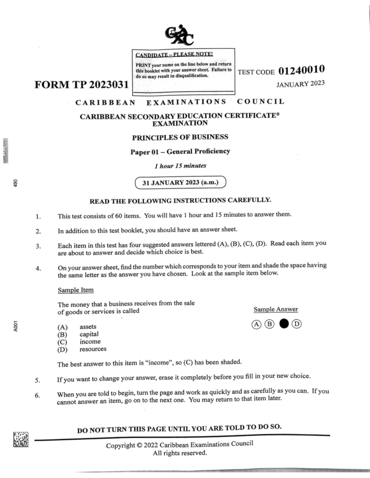 CSEC POB Exam Paper - January 2023 (630287840) - Studocu