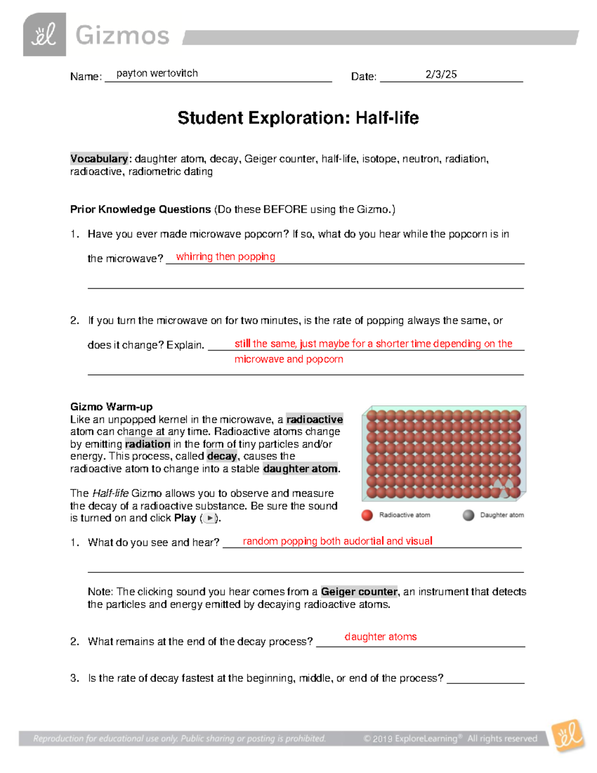 Half-life Exploration: Student Guide for SE Activity (Payton Wertovitch ...