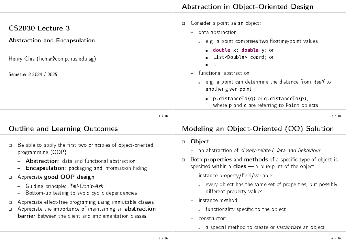 CS2030 Lecture 3: Abstraction and Encapsulation in Object-Oriented Design - Studocu