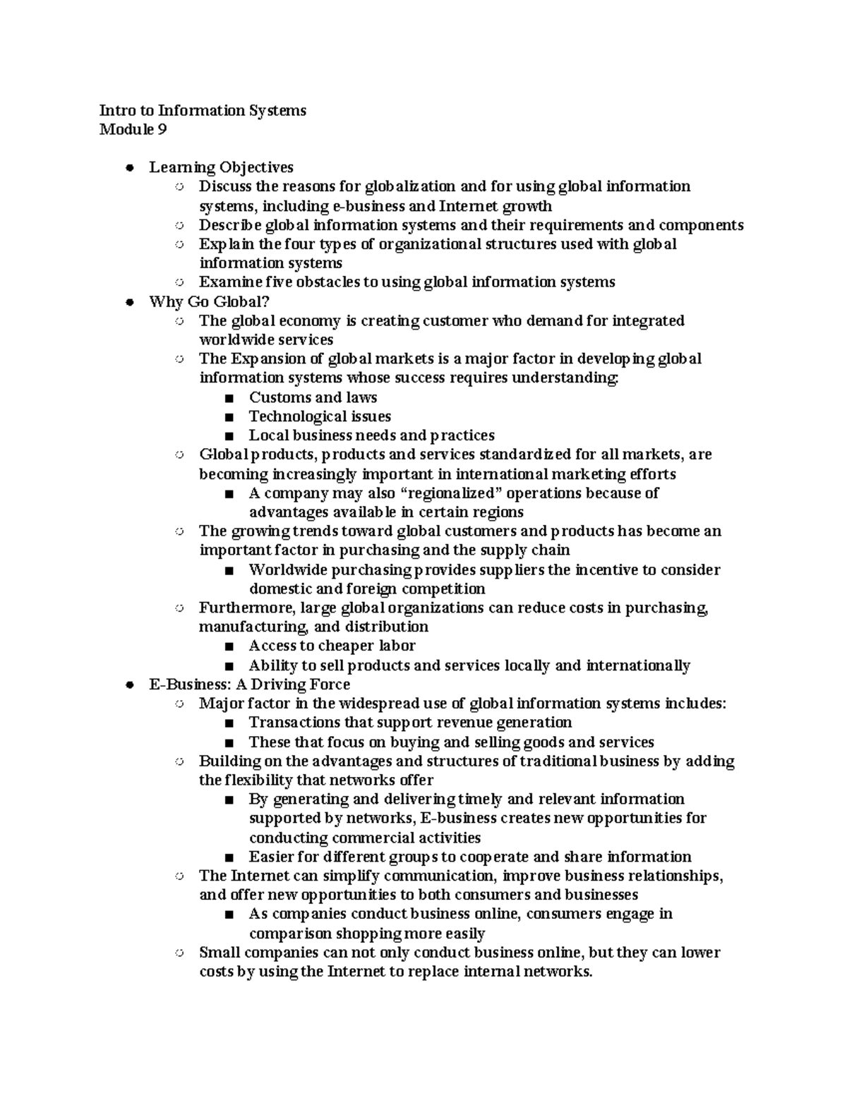 Intro to Information Systems - Module 9 - Intro to Information Systems ...