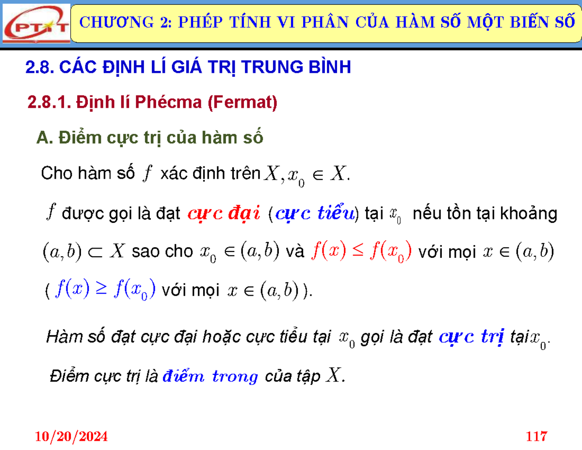 Chương 2 - Phần 4: Định Lý Giá Trị Trung Bị (CT Taylor, QT Lopitan ...