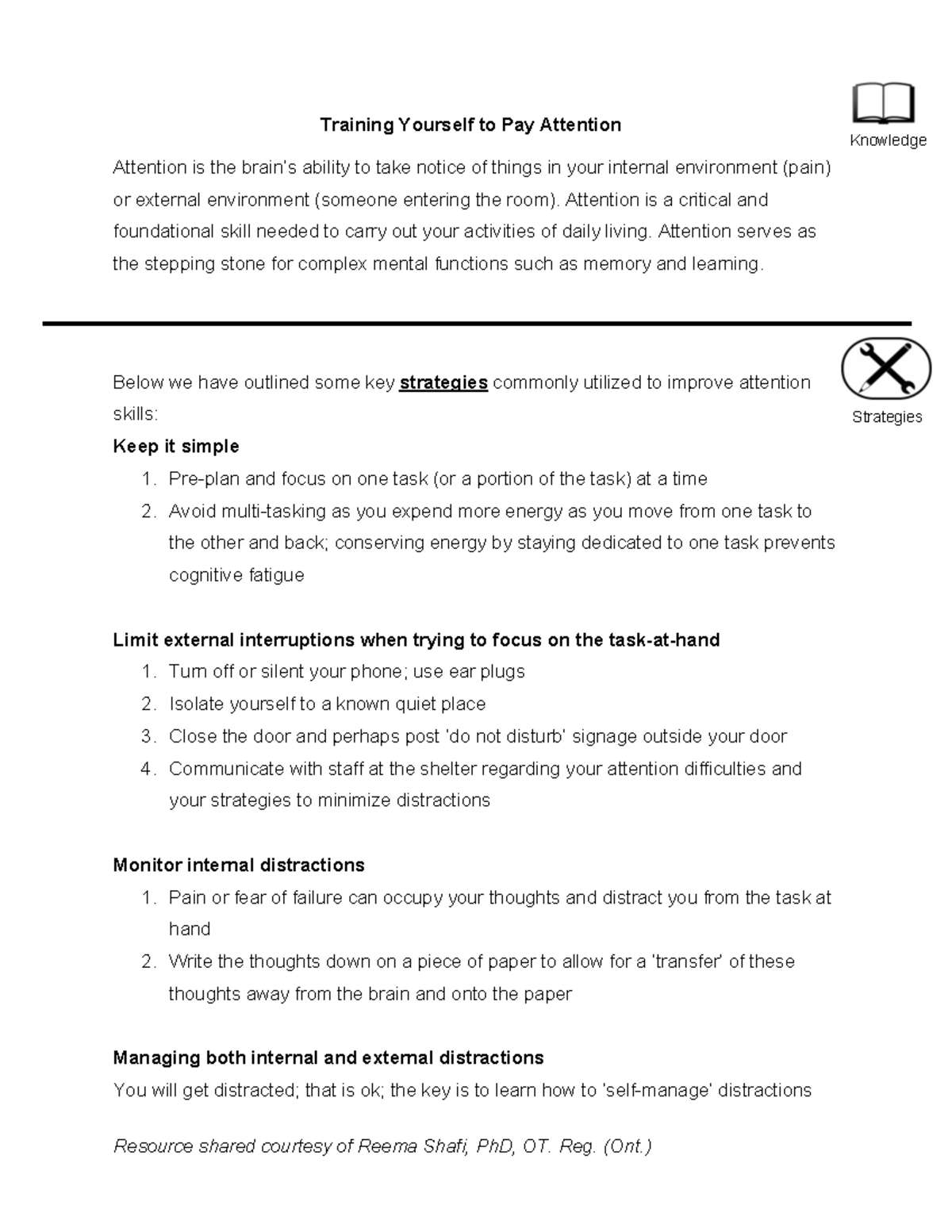 Attention Training Strategies for Daily Living Skills - Studocu
