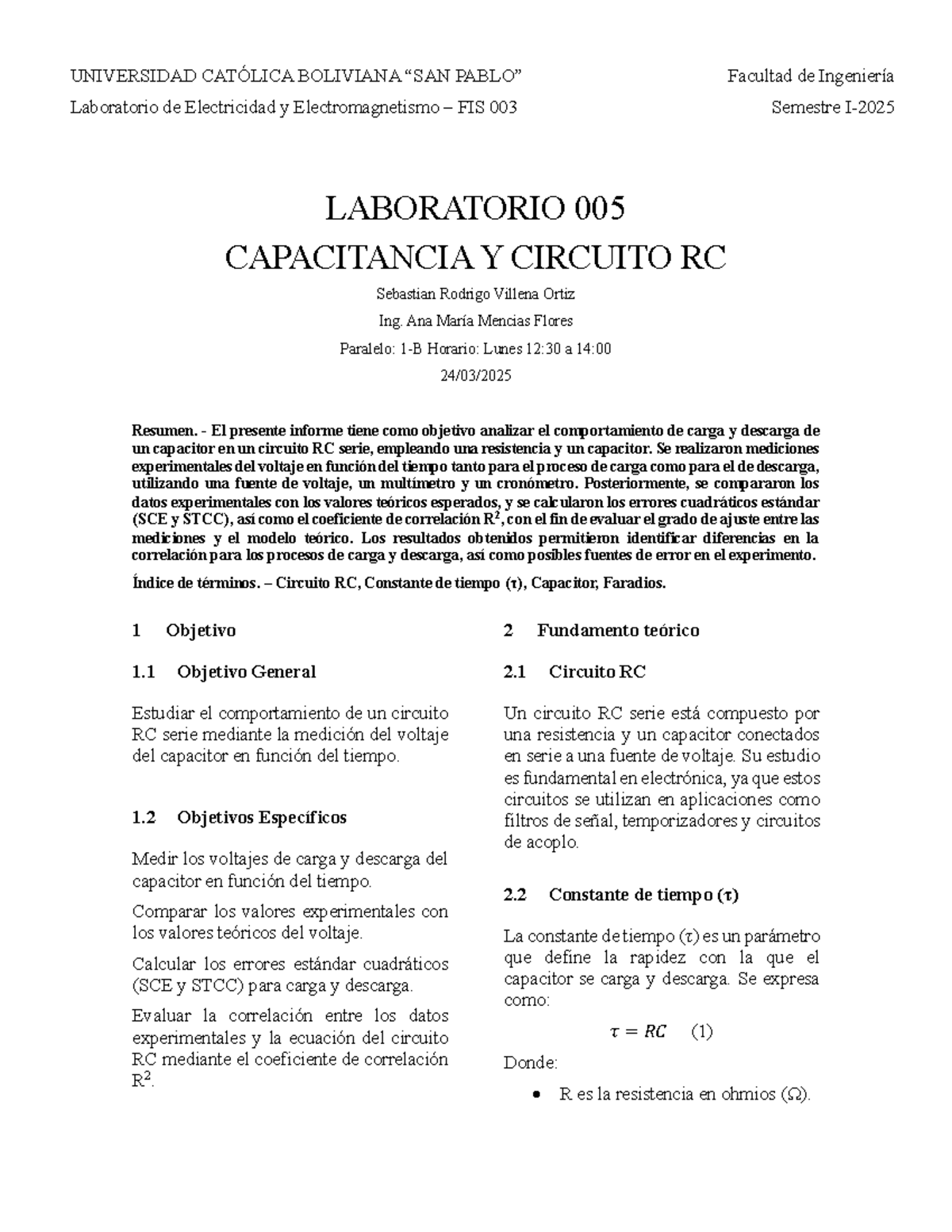 Electricidad y Electromagnetismo - Práctica Nro. 5 - Circuito RC - Laboratorio de Electricidad y ...