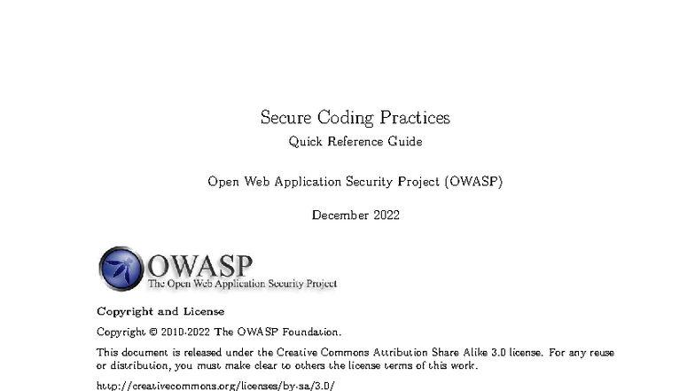 OWASP Secure Coding Practices Quick Reference Guide (Dec 2022) - Studocu