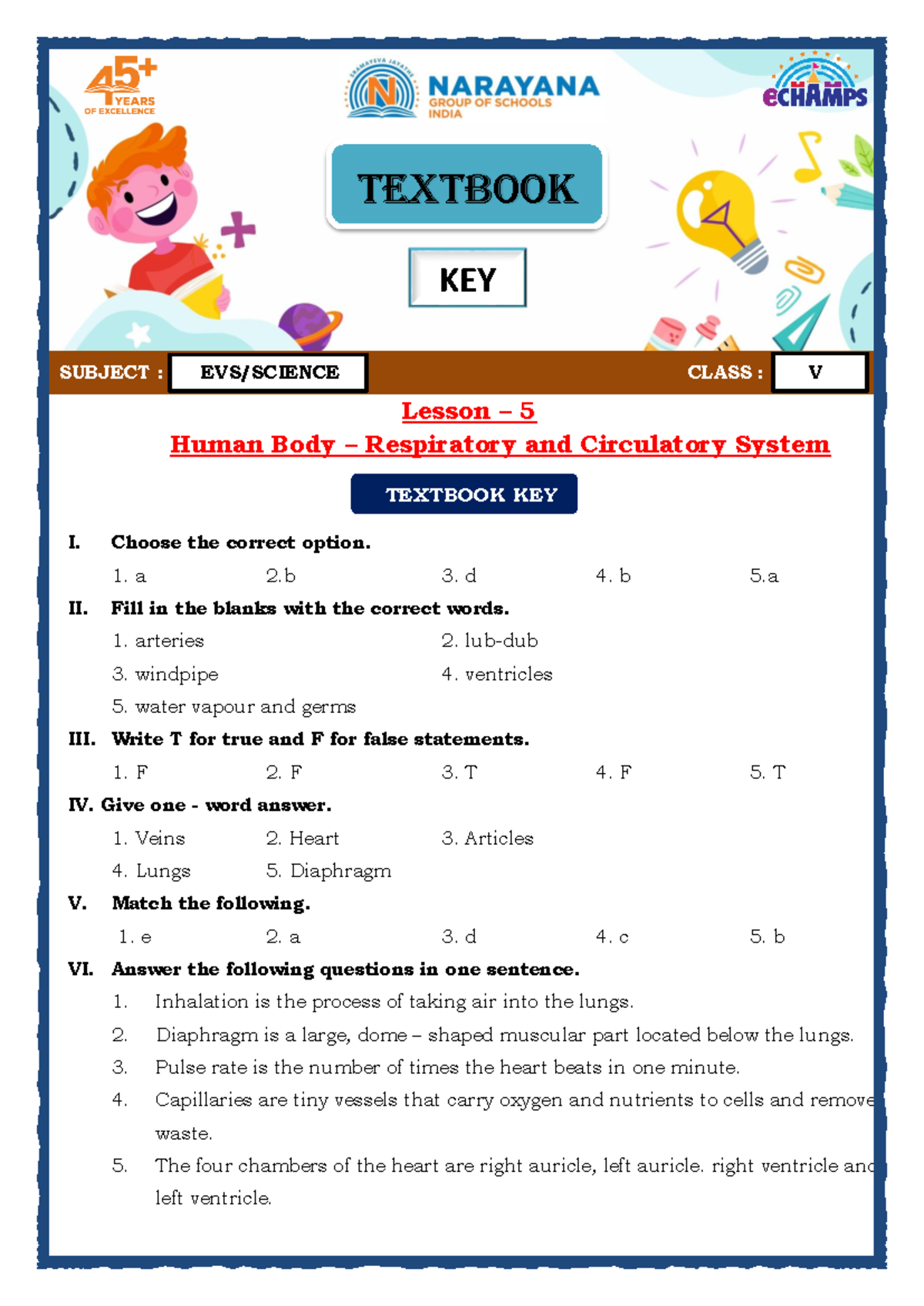 5th Std Biology Lesson 5: Human Body Systems - Respiratory ...
