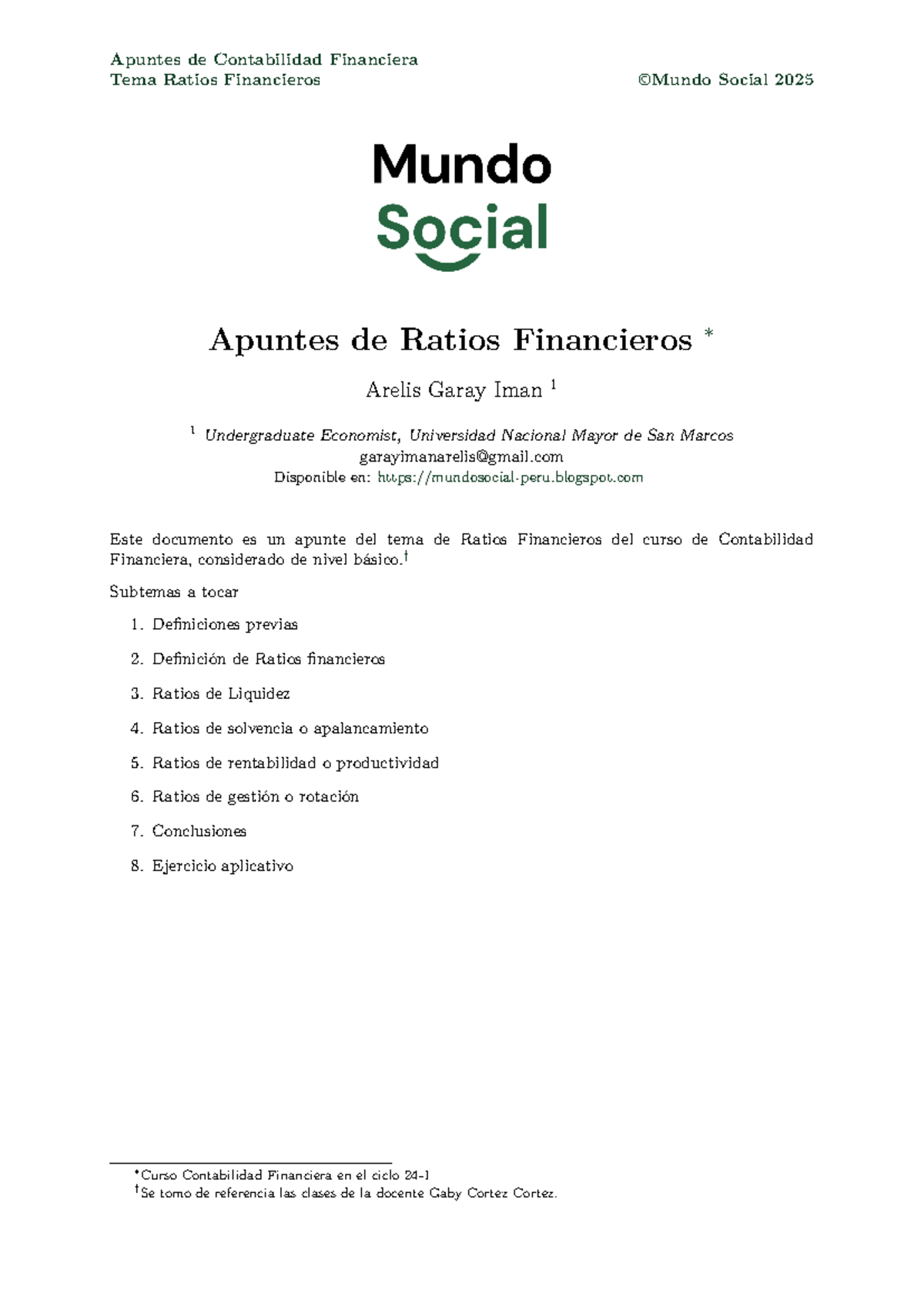 Apuntes de Ratios Financieros para Contabilidad Financiera (CF101 ...