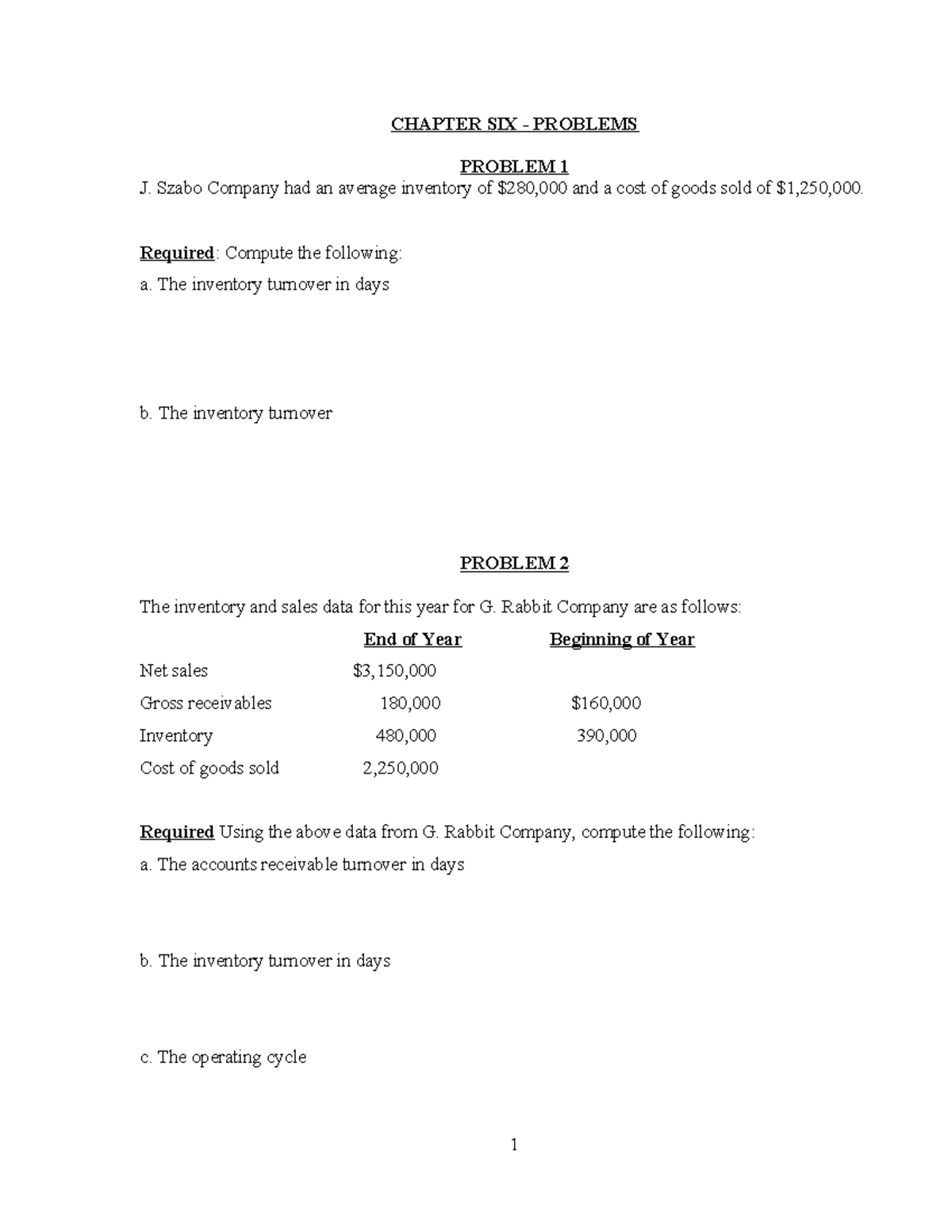 Chapter 6 Problems: Inventory & Financial Ratios Analysis - Studocu