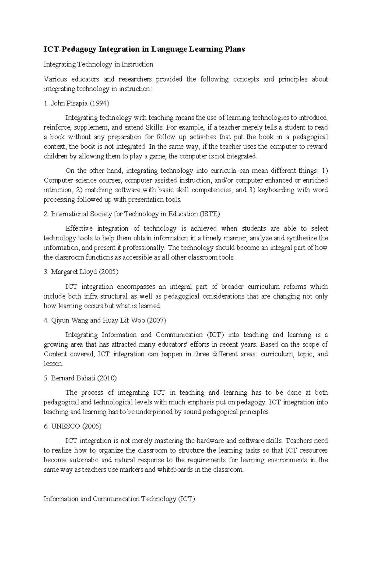 ICT Integration in Language Learning: Frameworks and Strategies - Studocu