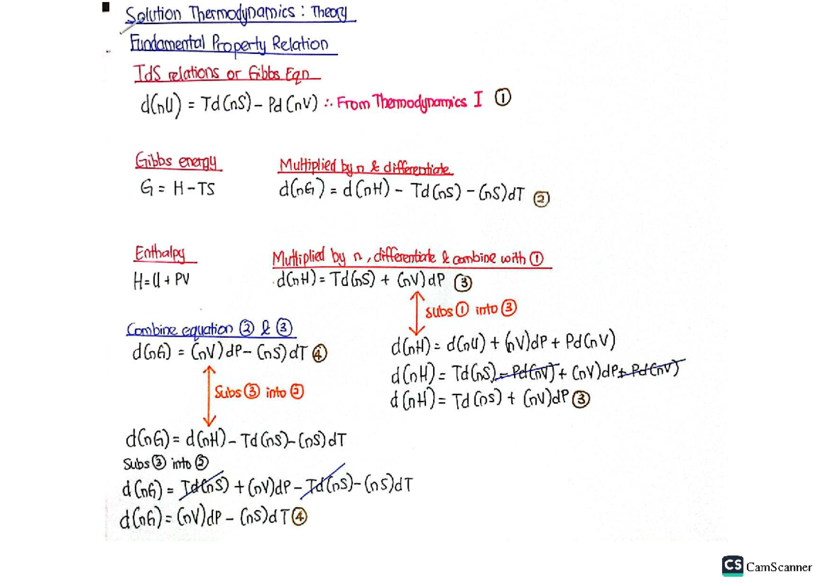 Final Exam Notes: Thermodynamics I - Gibbs Duhem Relations - Studocu