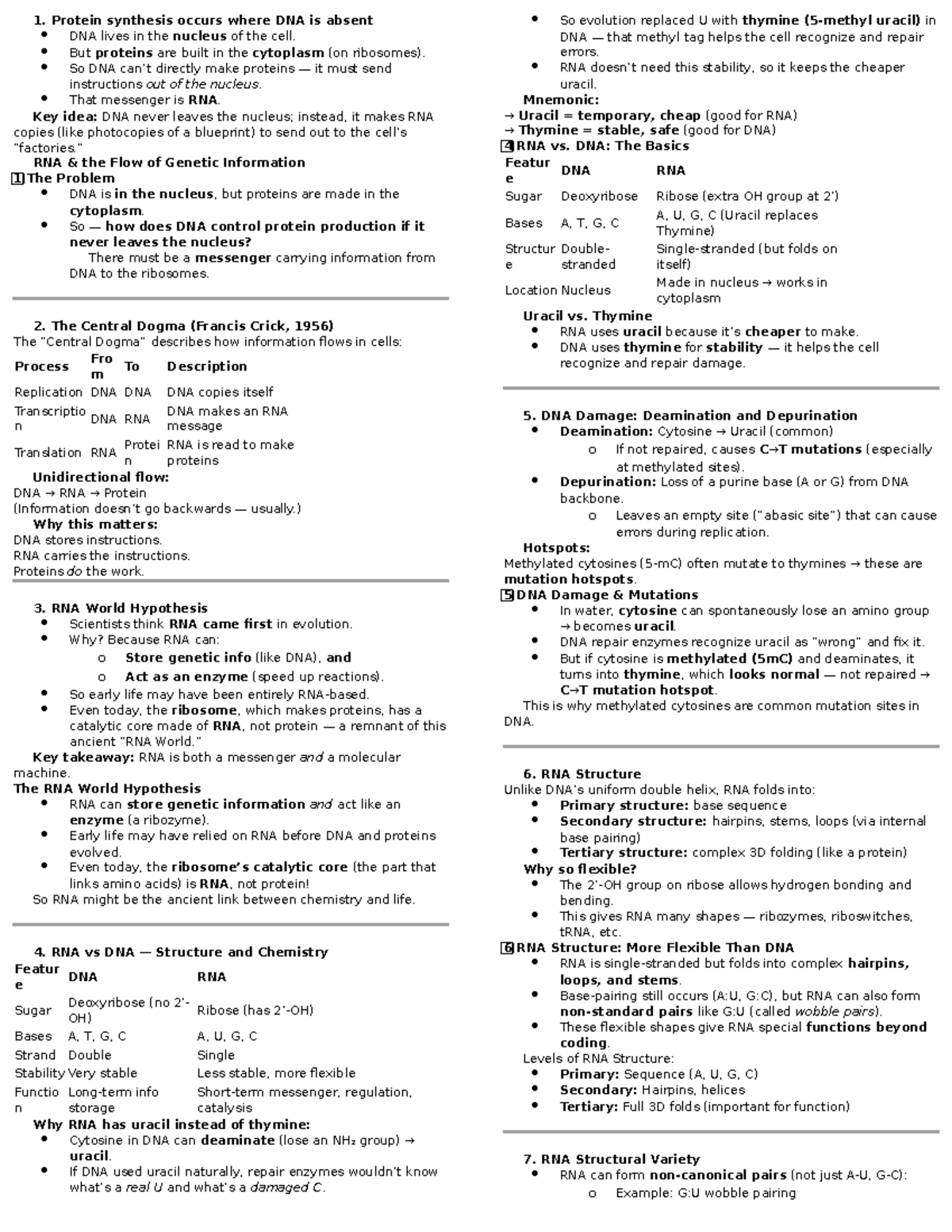 RNA Structure: Key Concepts and Practice Material for Biochem 2.1 - Studocu