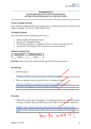 LAB Report SK015: Determination of HCl Concentration in Experiment 2 ...