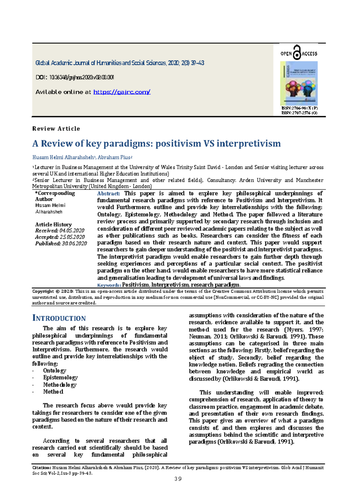 A Review of Key Research Paradigms: Positivism vs Interpretivism - Studocu