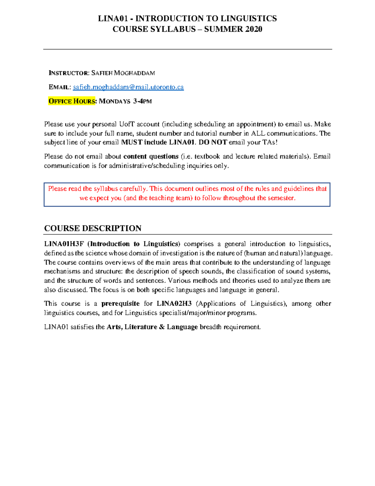LINA01 Syllabus - Introduction to Linguistics - Summer 2020 - Studocu
