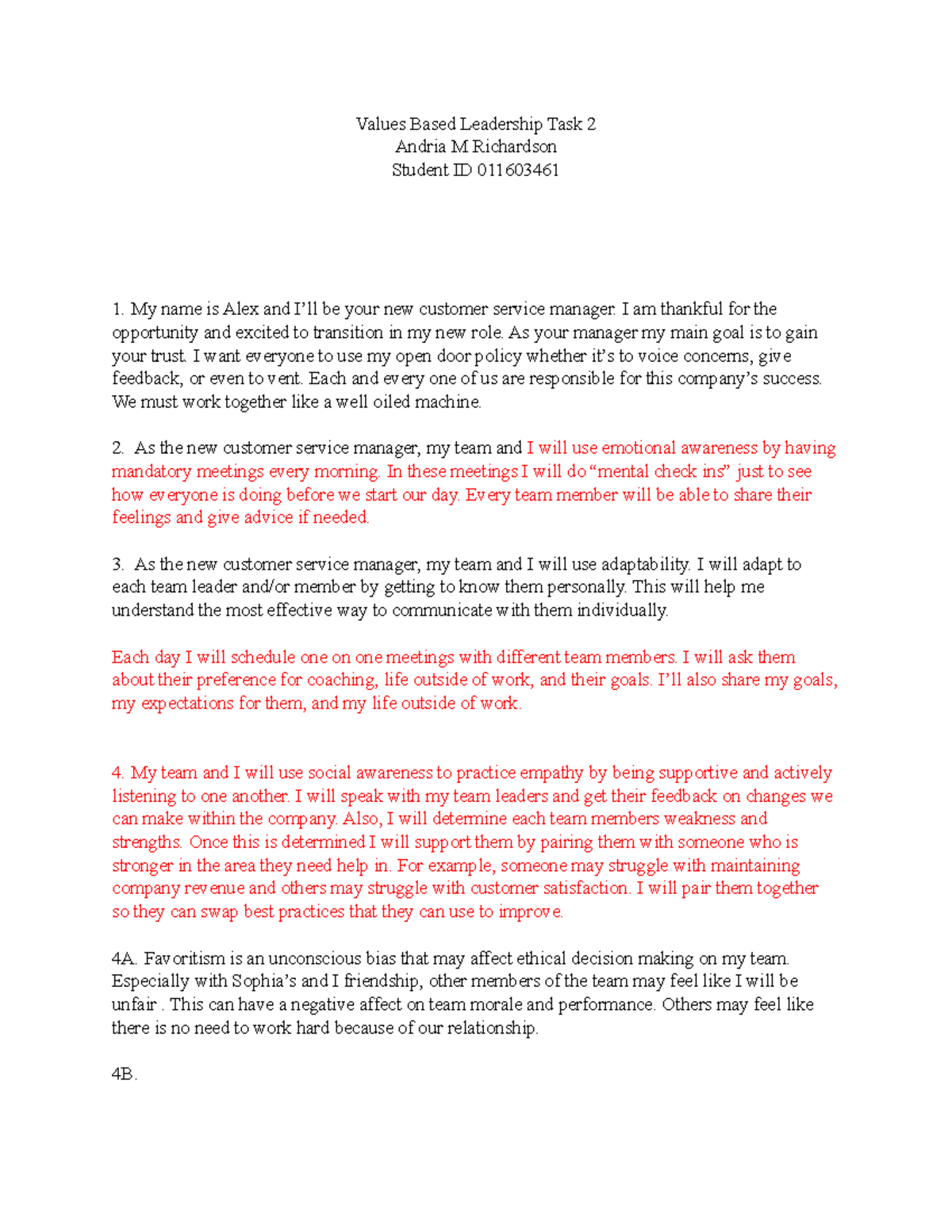 D253 Values Based Leadership Task 2 Report - Studocu