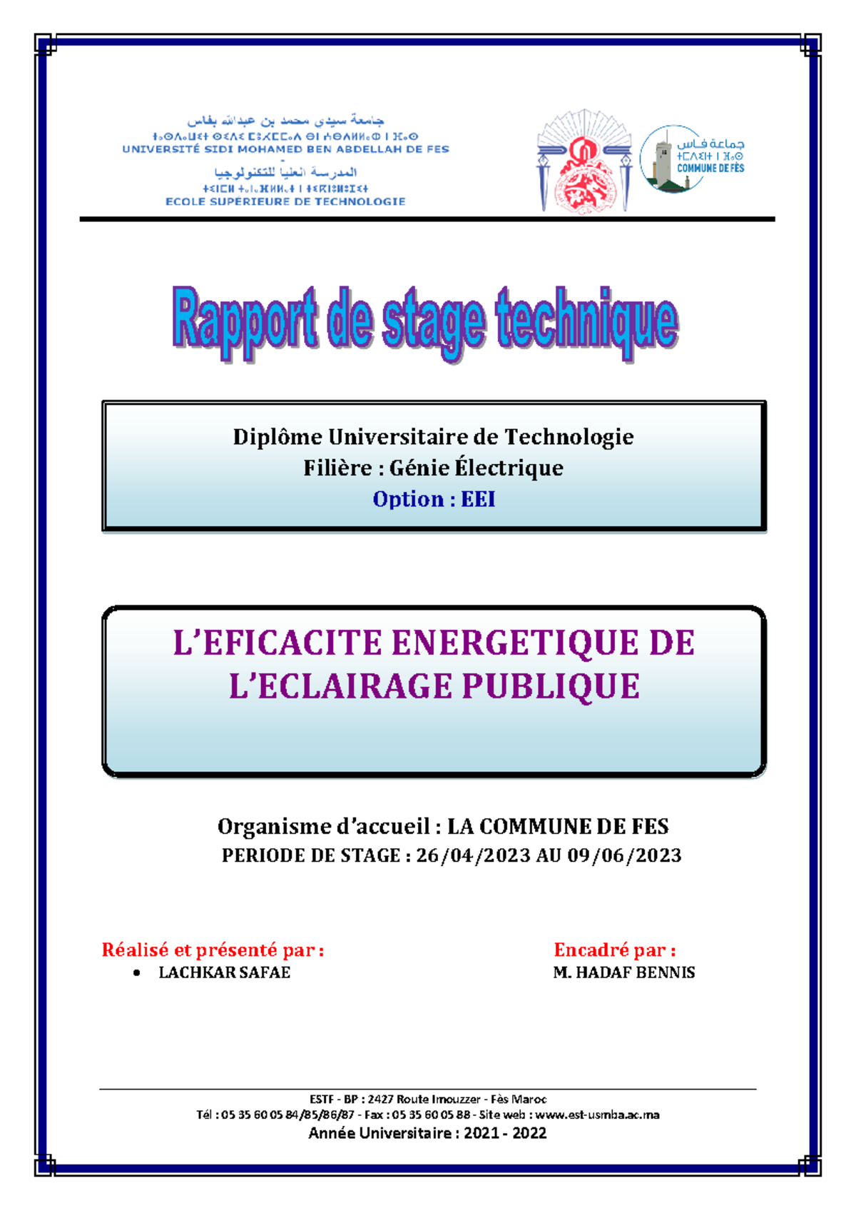 Rapport de Stage Technique : Efficacité Énergétique en Éclairage Public - DUT EEI - Studocu