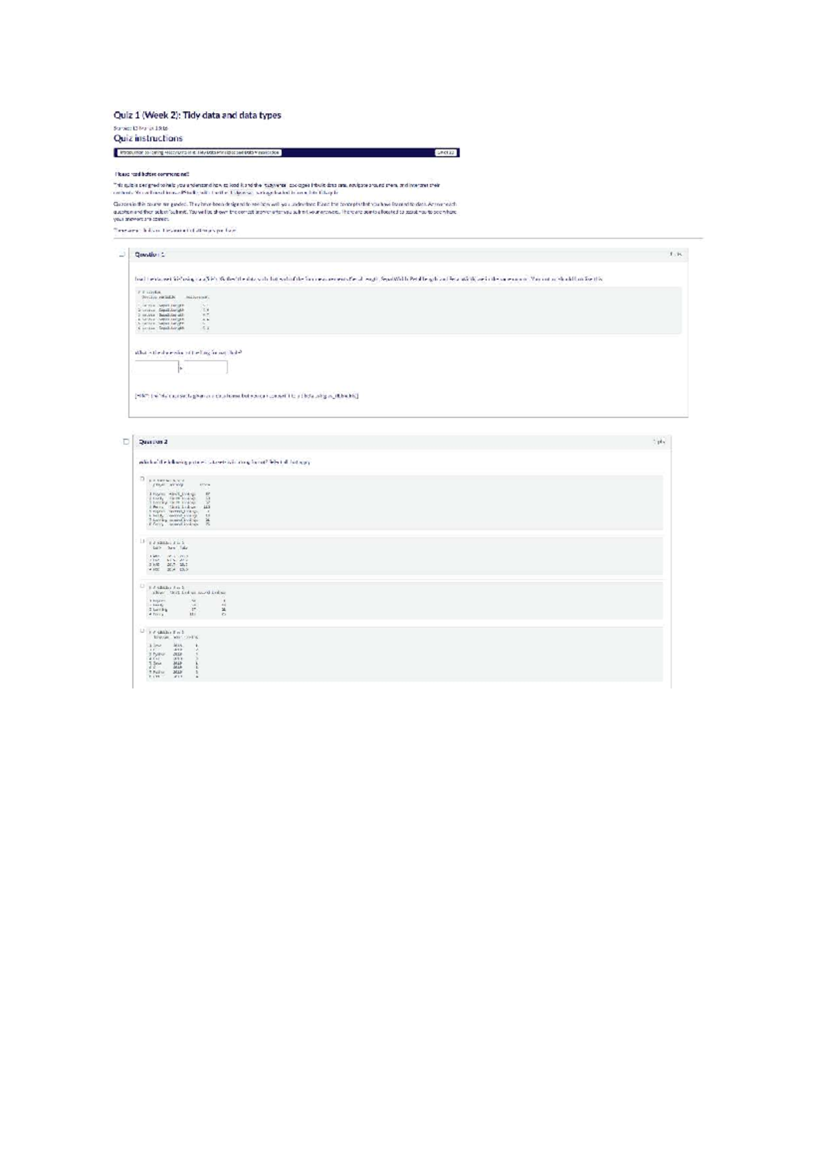 Quiz 1 (Week 2): Tidy Data & Data Types Overview - Studocu