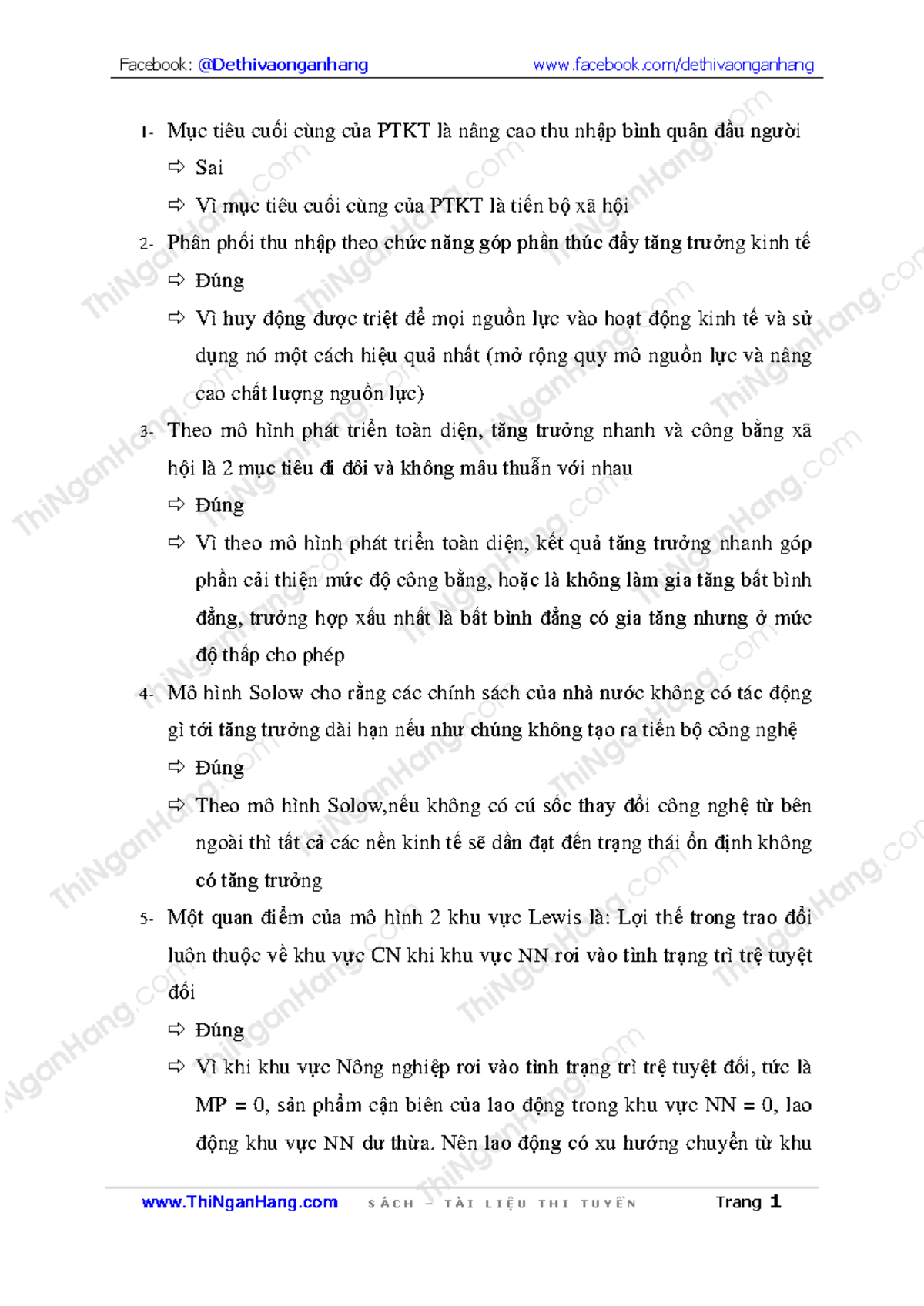 đ sai ktpt - kinh tế phát triển - 1- Mục tiêu cuối cùng của PTKT là ...
