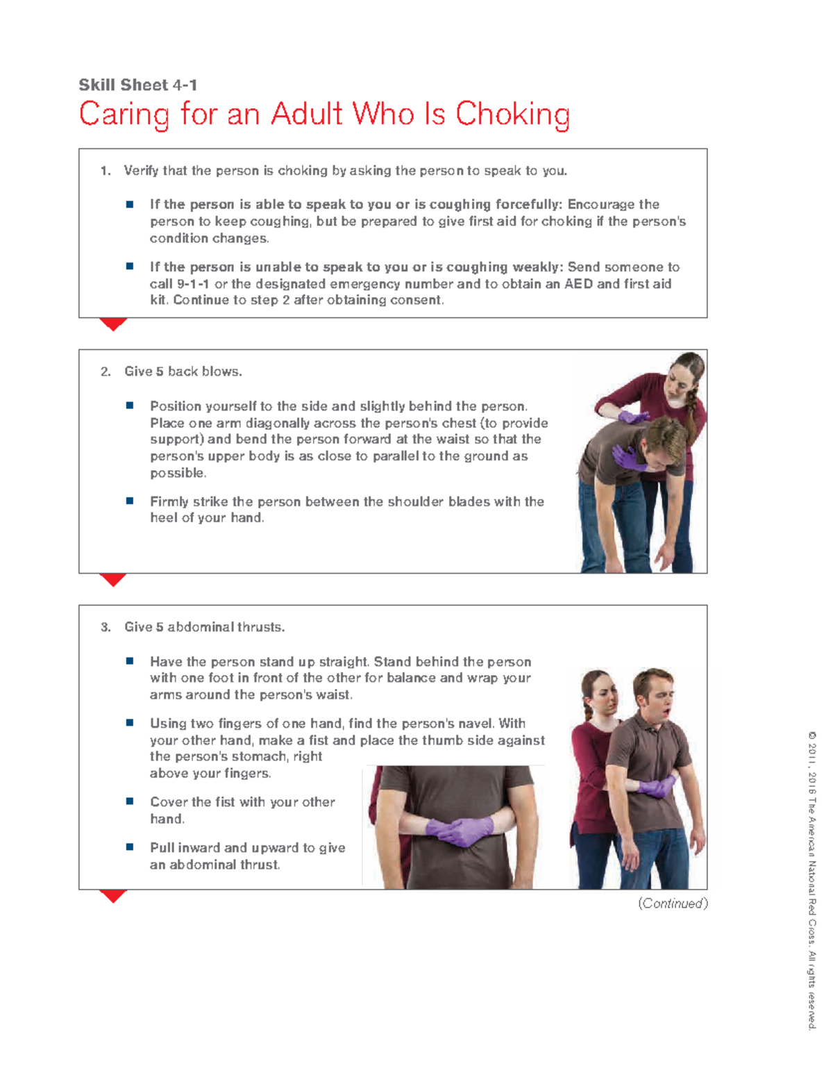 Skill Sheet- Caring for an Adult Who is Choking - © 2011, 2016 The ...