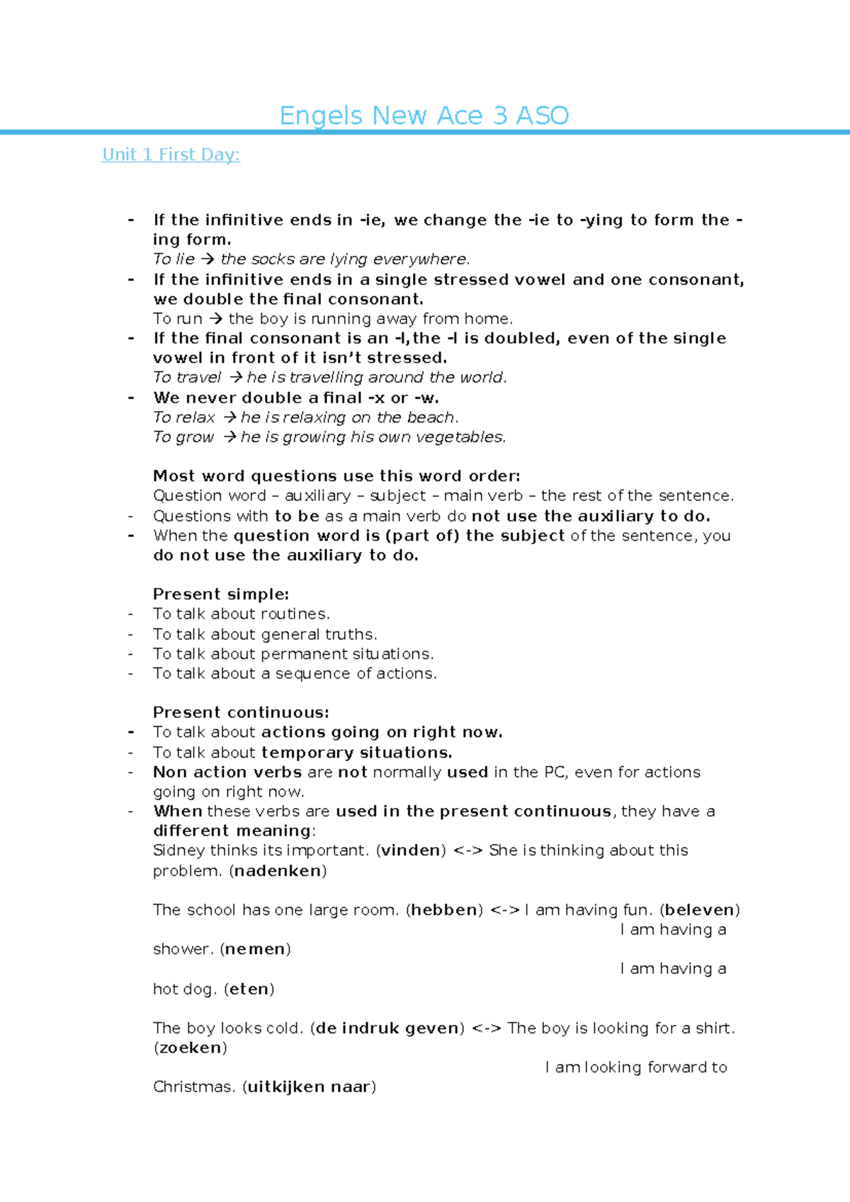 Engels New Ace 3 ASO: Comprehensive Study Notes for Units 1-8 - Studocu