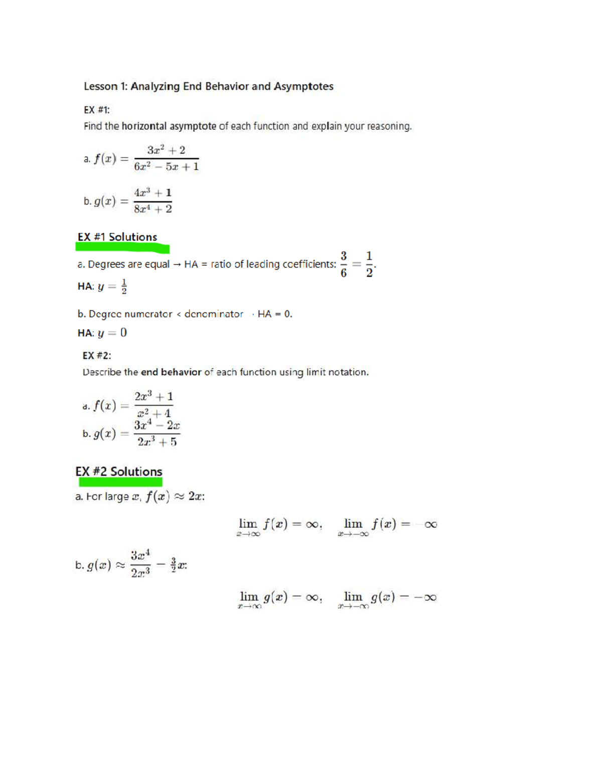 Lesson 1-4: Analyzing Asymptotes & Transformations - Oct 6 Test Review ...