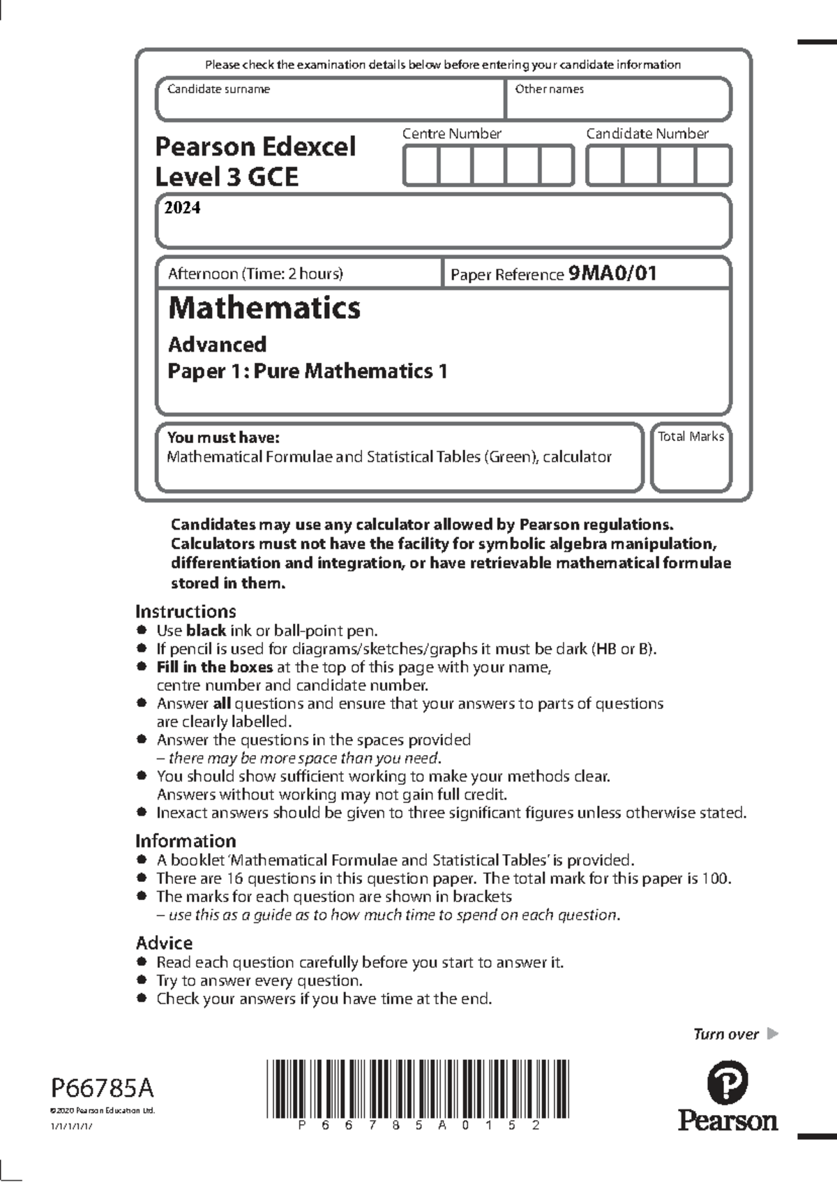 Mathematics Advanced Paper 1: Pure Mathematics 1 Exam Details (2024 ...