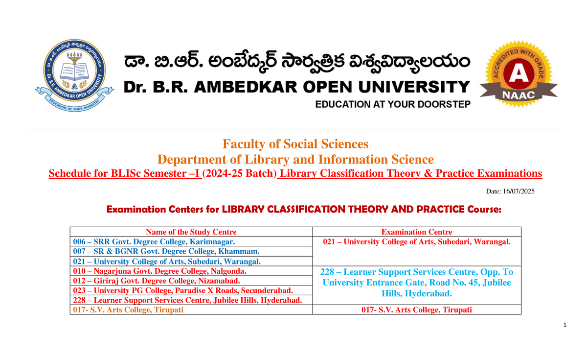 BLISc Classification Theory & Practice Exam Schedule - July 2025 - Studeersnel