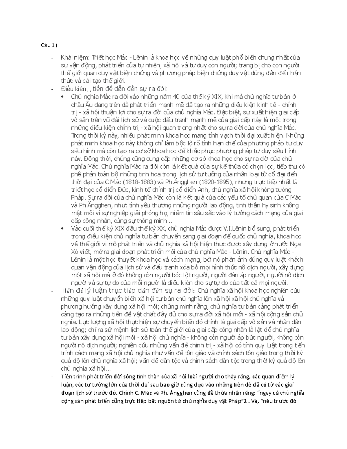 Triết - ................................. - Câu 1) Khái ni m: Tri t h c ...