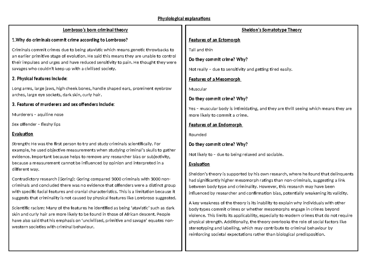 Physiological Explanations of Criminal Behavior: Lombroso's Theories ...