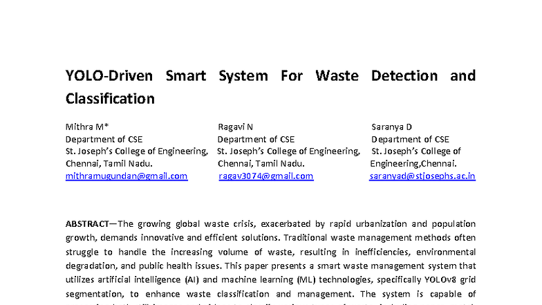 Smart Waste Detection & Classification System for CSE 2023 - Studocu