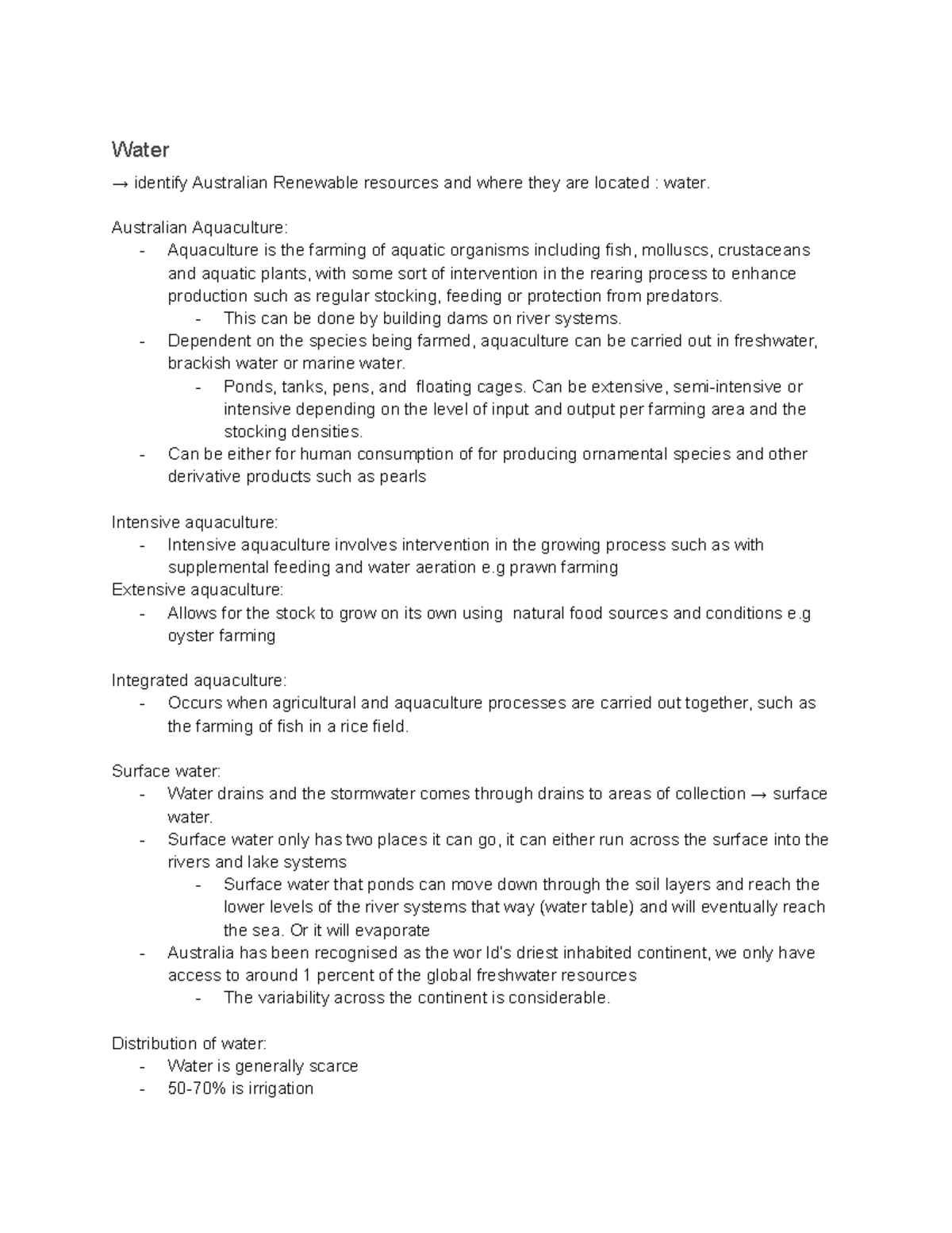 Water and Renewable Resources in Australia: Module 8 Overview - Studocu