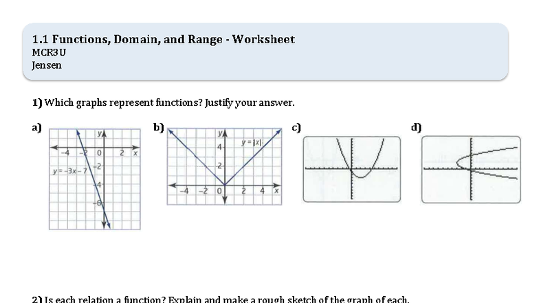 MCR3U Functions, Domain, and Range Worksheet - Studocu