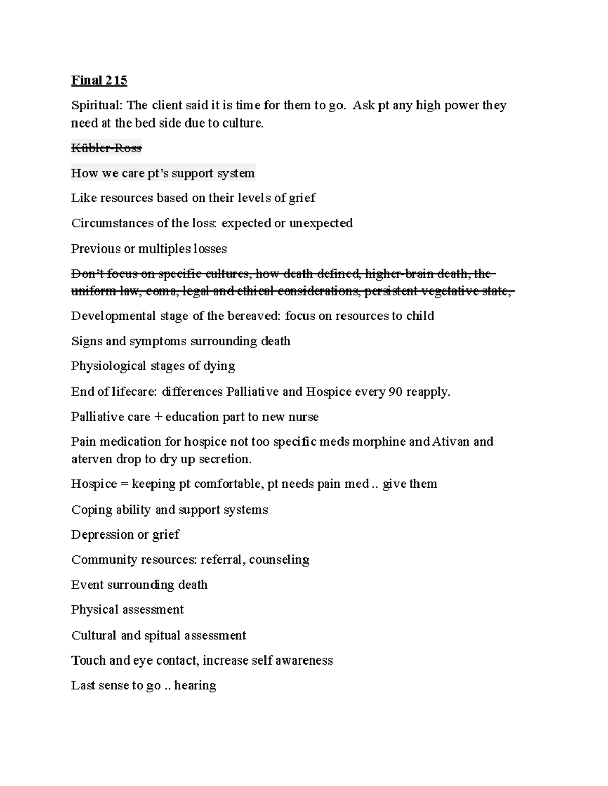 Final Exam Study Notes for Course 215: End-of-Life Care Concepts - Studocu