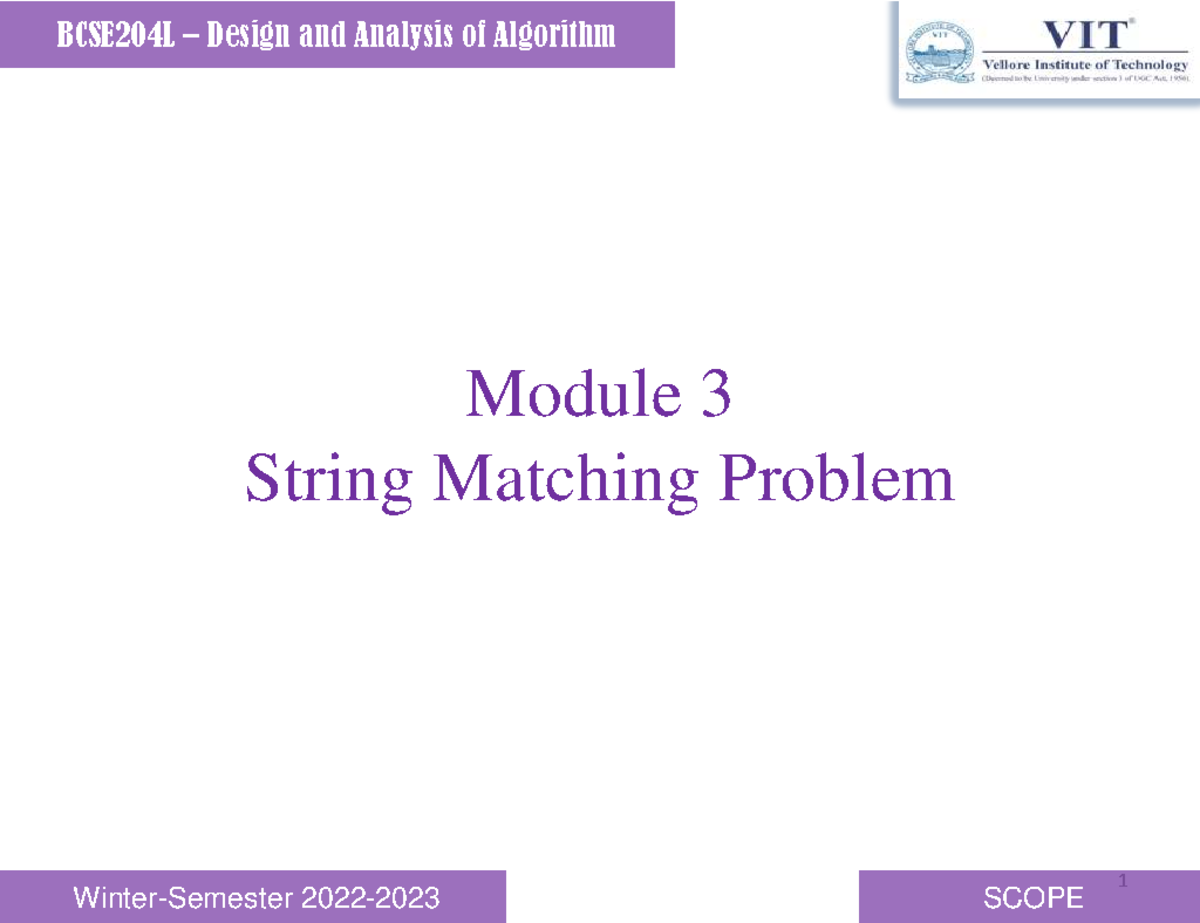 BCSE204L – String Matching Algorithms: Rabin-Karp & KMP - Studocu