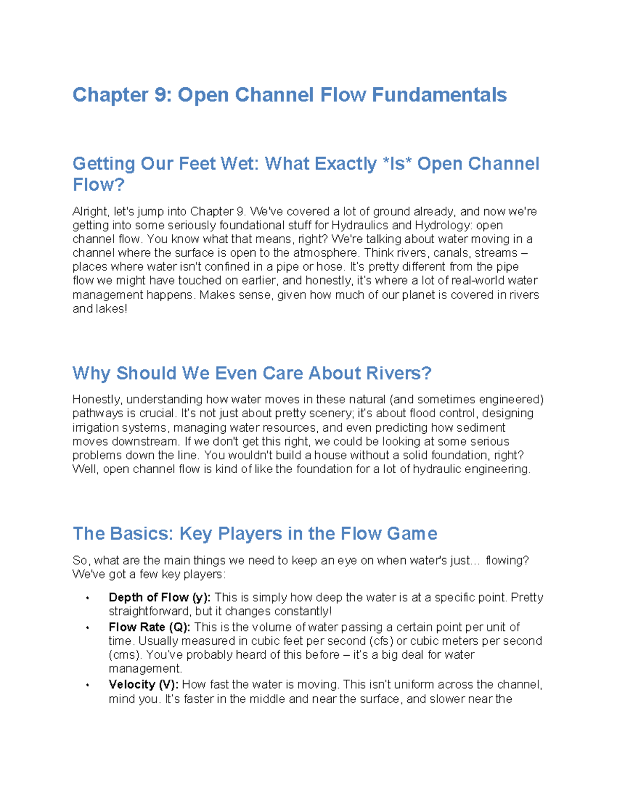 Hydraulics & Hydrology CH9: Open Channel Flow Fundamentals - Studocu