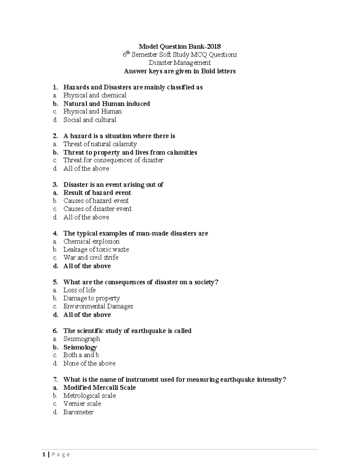 Disaster Management MCQ Question Bank - 6th Semester Nursing (CHN ...