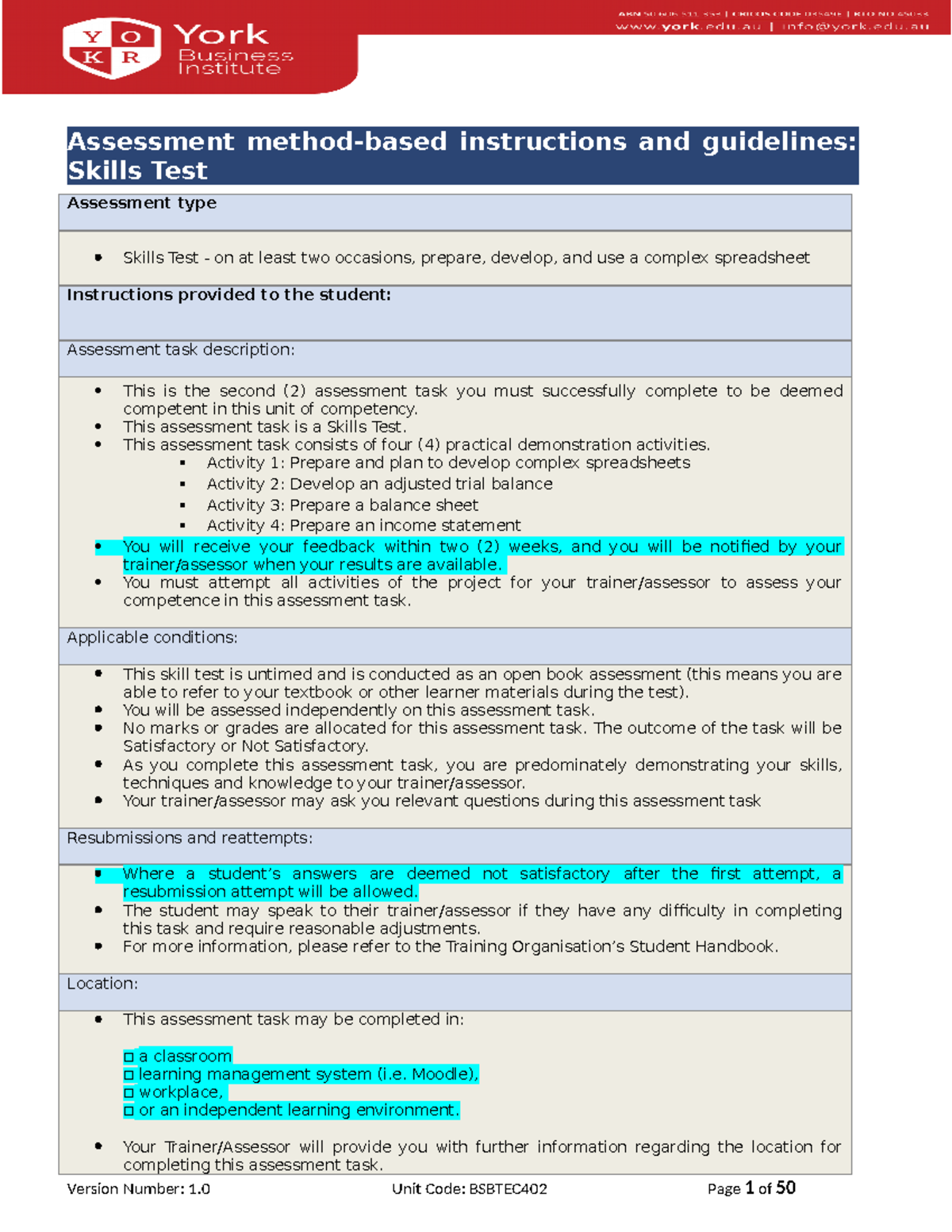 Bsbtec 402 Skills Test Assessment 02: Complex Spreadsheets Guide - Studocu