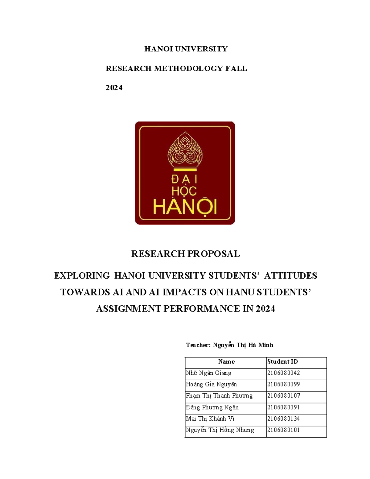 Research Proposal: Exploring HANU Students' Attitudes Towards AI & Its ...