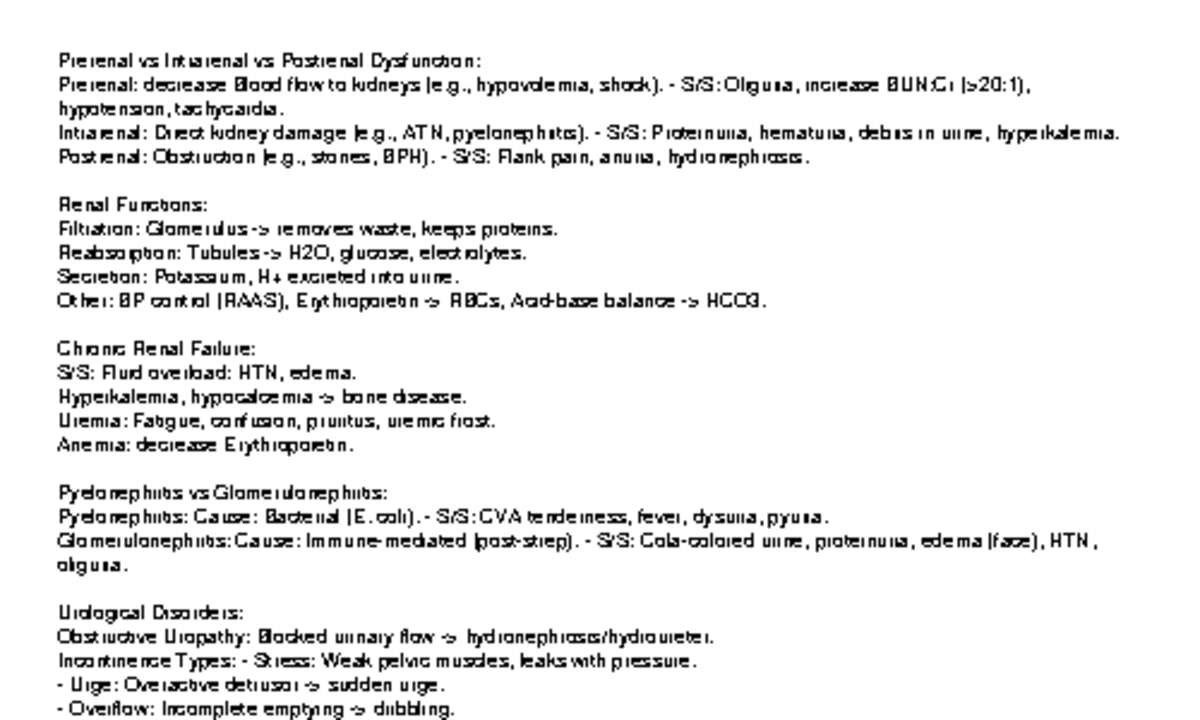 Single flashcard cheat sheet - Prerenal vs Intrarenal vs Postrenal ...