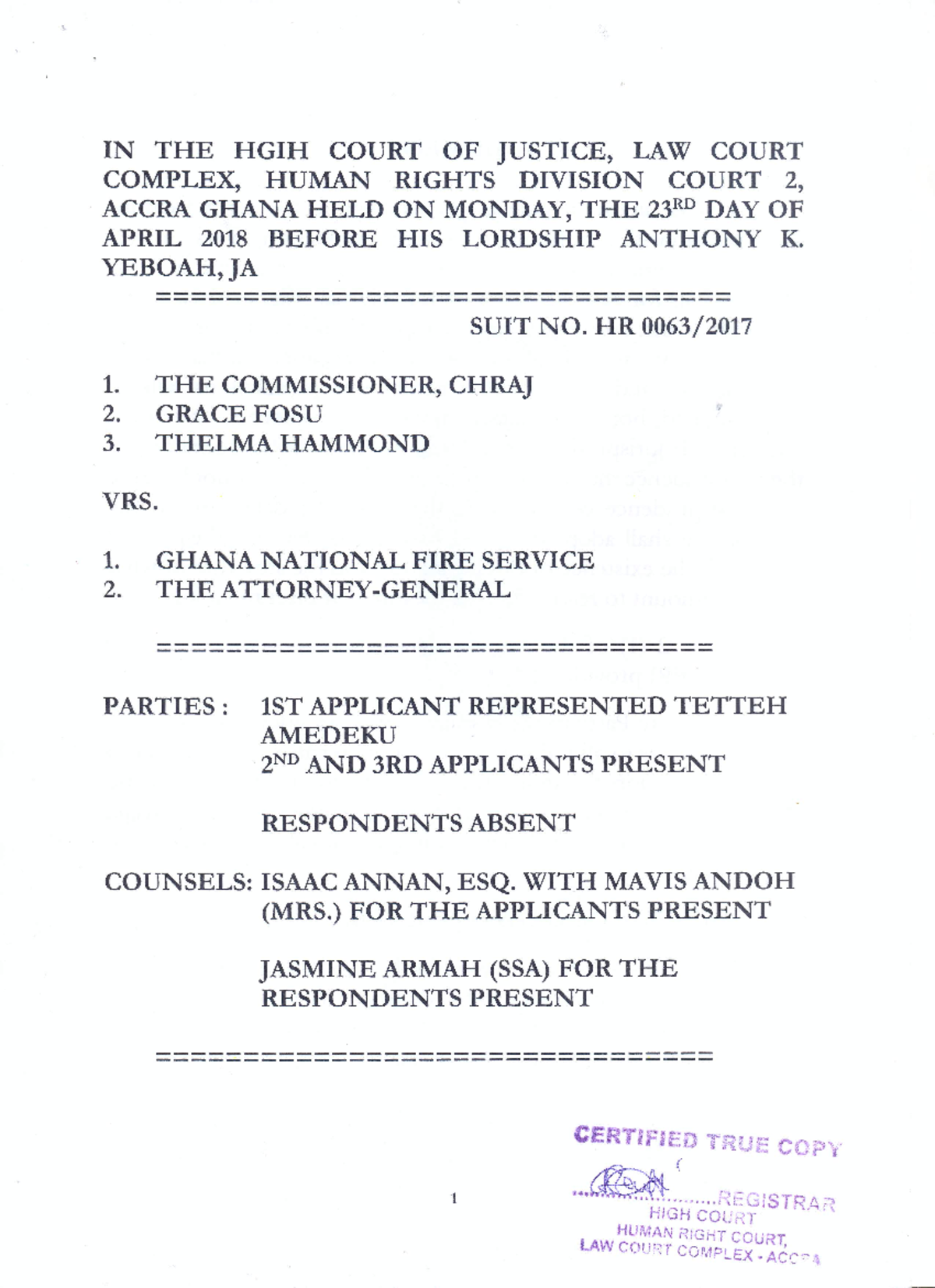 CHRAJ FIRE Service Discrimination Case Ruling – 23 April 2018 - Studocu