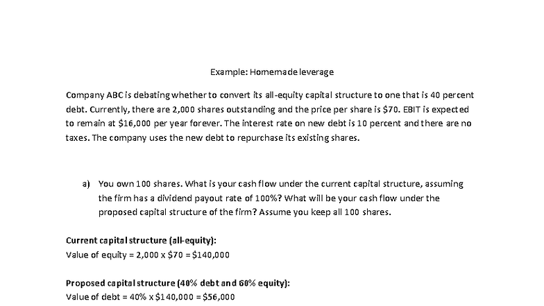 Week 09 Lecture Example Solution: Capital Structure Analysis - Studocu