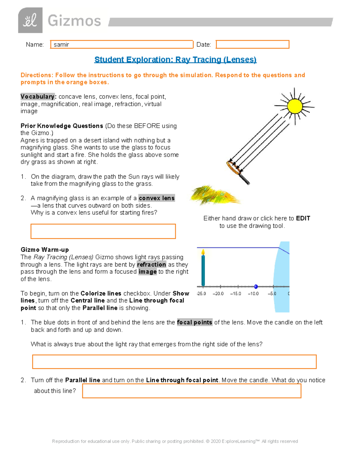 Exploration of Ray Tracing with Convex and Concave Lenses - Gizmo ...