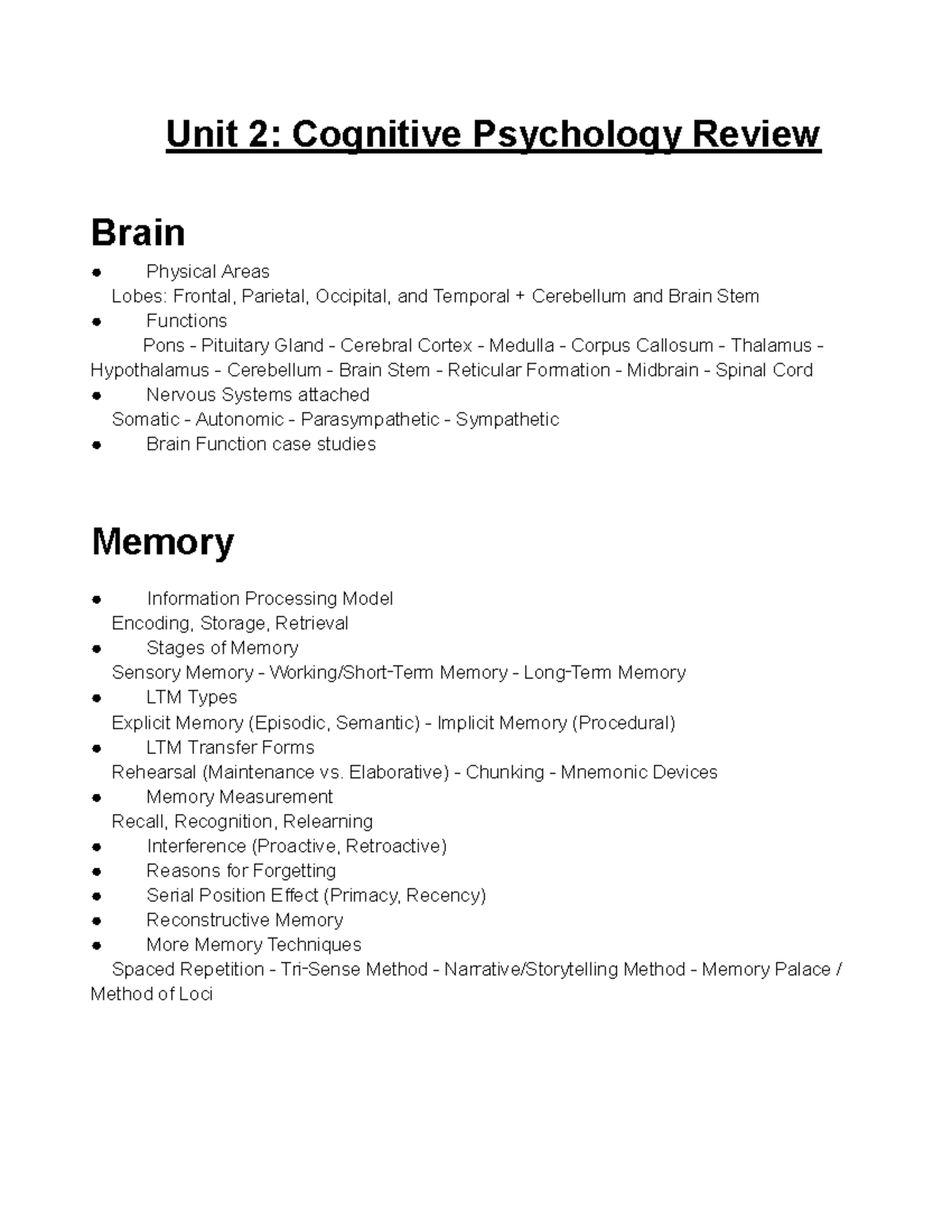 Unit 2: Cognitive Psychology Review Notes - Studocu